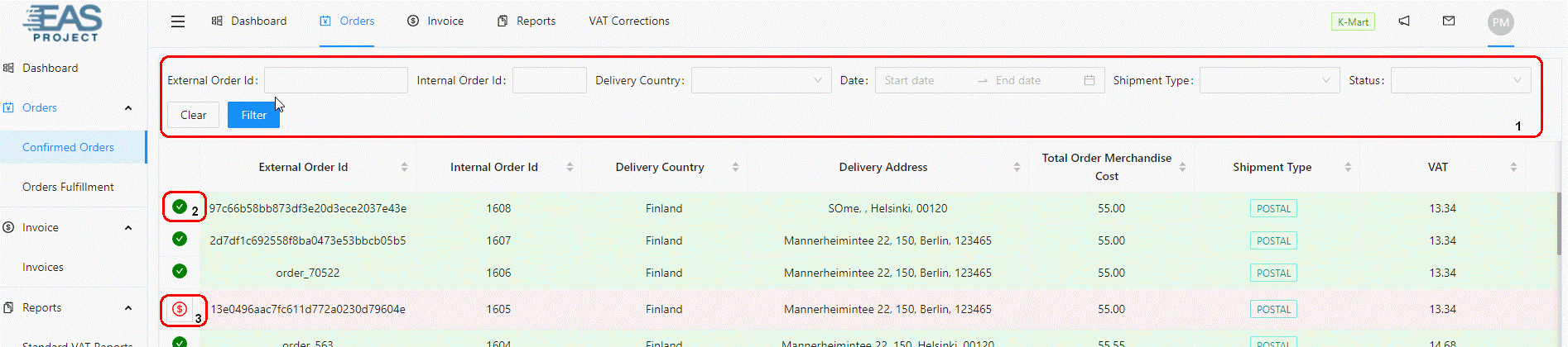 How to create order returns manually in EAS Dashboard?